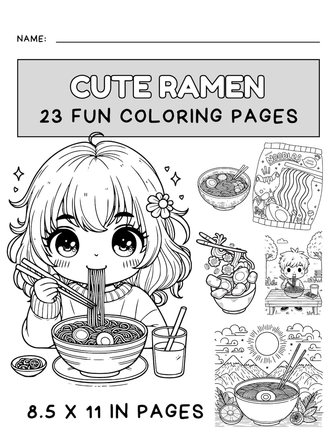 Cute Ramen Coloring Book - 23 Printable Coloring Pages. Fun Ramen Kids ...