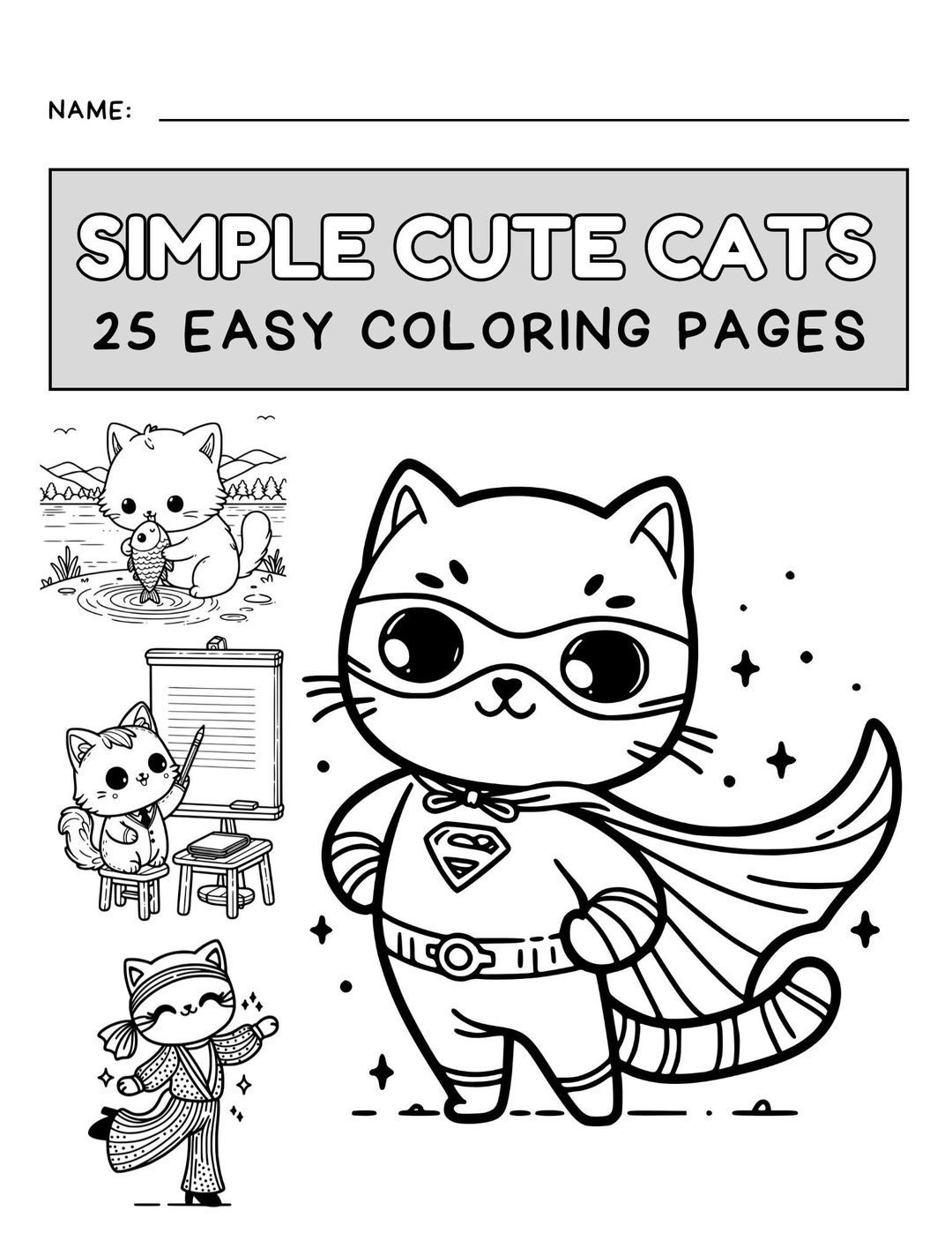Cute Cats Coloring Book - 25 Printable Coloring Pages. Cat Coloring ...