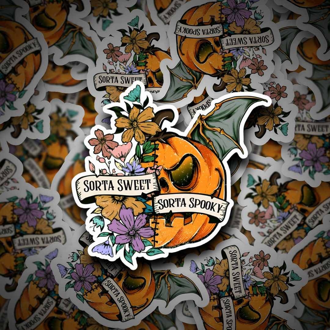 Sorta Sweet Sorta Spooky Sticker Halloween Sticker Pumpkin Bat Wing ...