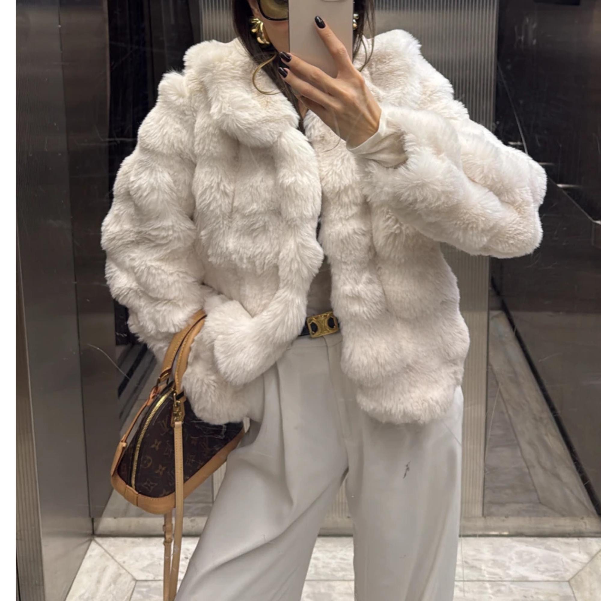 Wavy Fur Luxurious Fur Faux Fur Coat Plush Winter Outerwear, Elegant ...