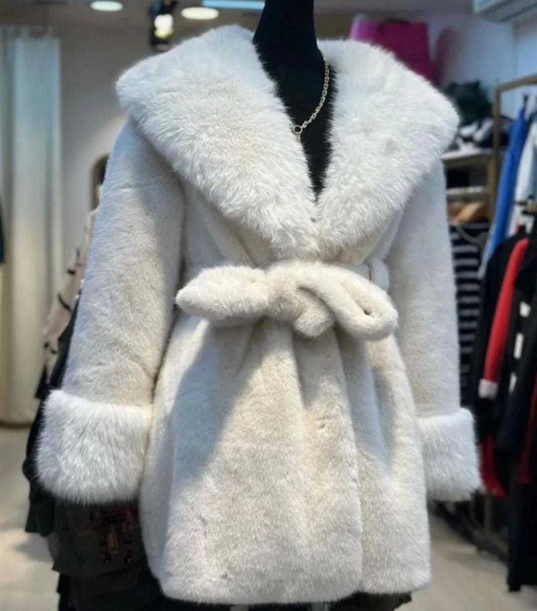 Luxury Fur Black /plush Fur Coat/beige Coat With Belt Fur Elegant ...