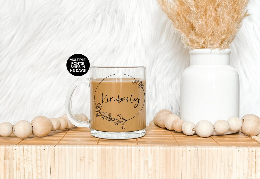 Custom Glass Mug, Floral Mug, Floral Glass Mug, Clear Mug, Personalized ...