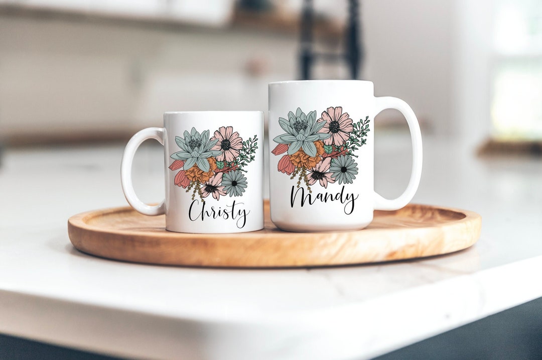 Personalized Coffee Mug, Custom Coffee Mug, Floral Coffee Mug, Name Mug ...