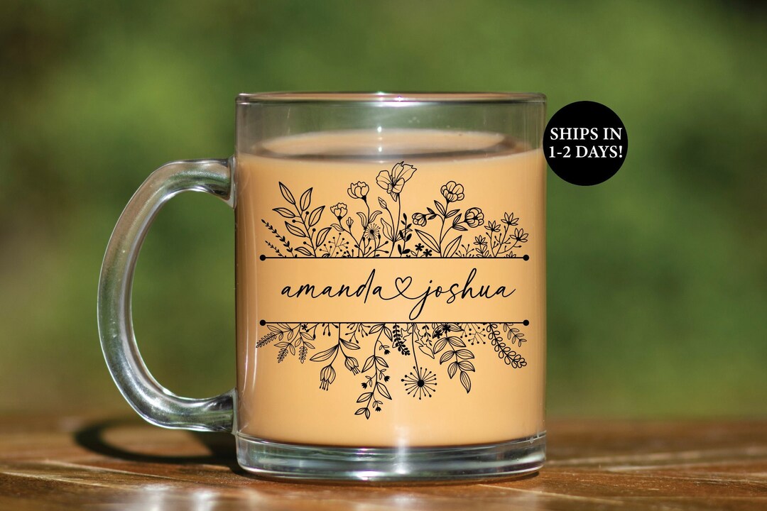 Custom Glass Mug, Floral Mug, Floral Glass Mug, Clear Mug, Couples Mug ...