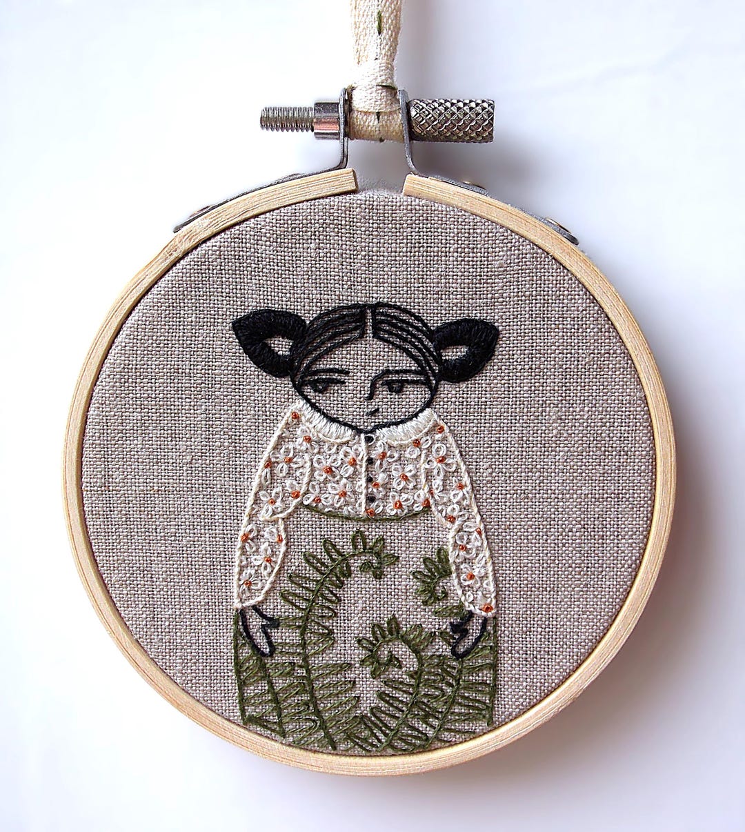 Fern Skirt Gorse Fae Portrait A Hand Stitched Hoop Embroidery 9cms ...
