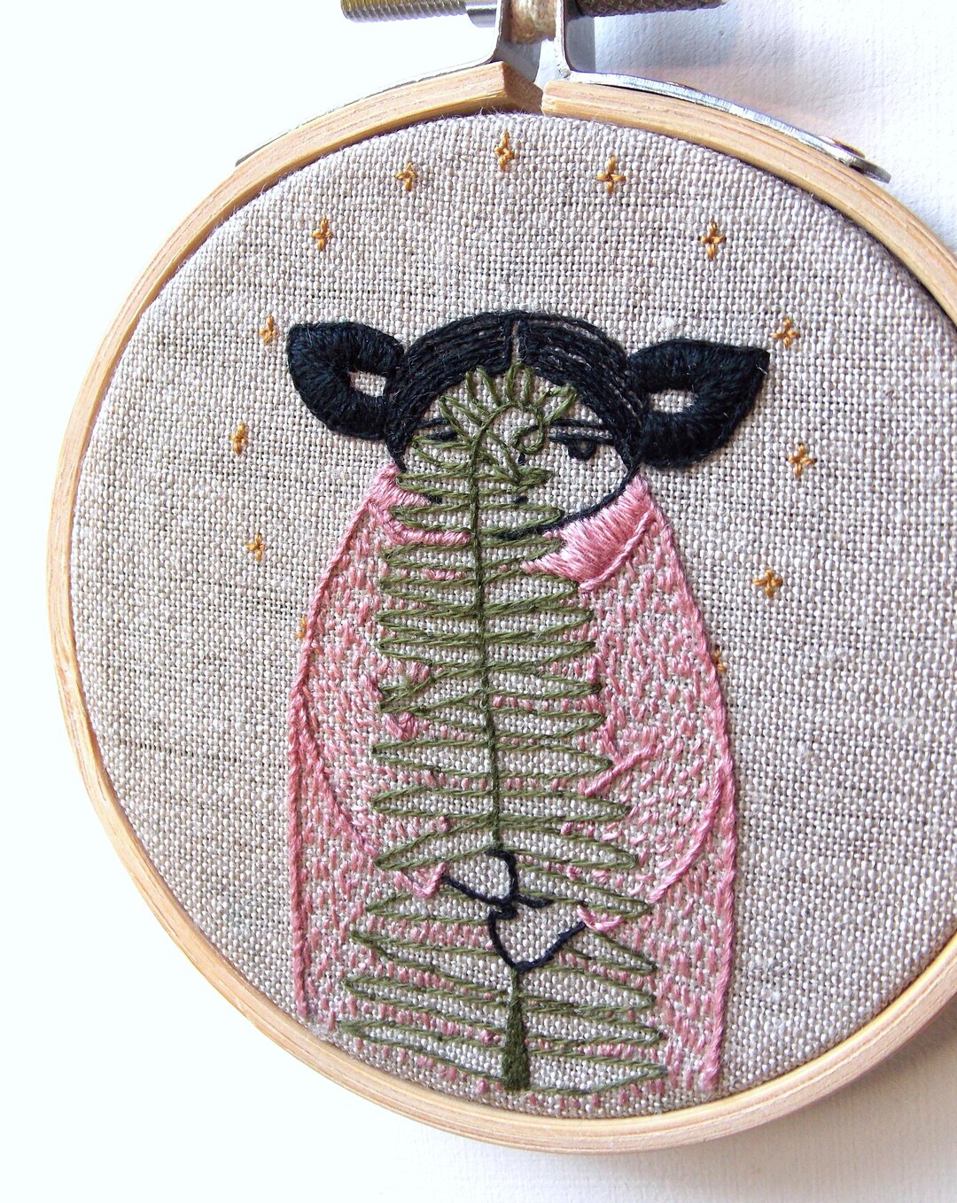 Shy Gorse Fae Portrait A Hand Stitched Hoop Embroidery 9cms Diameter ...
