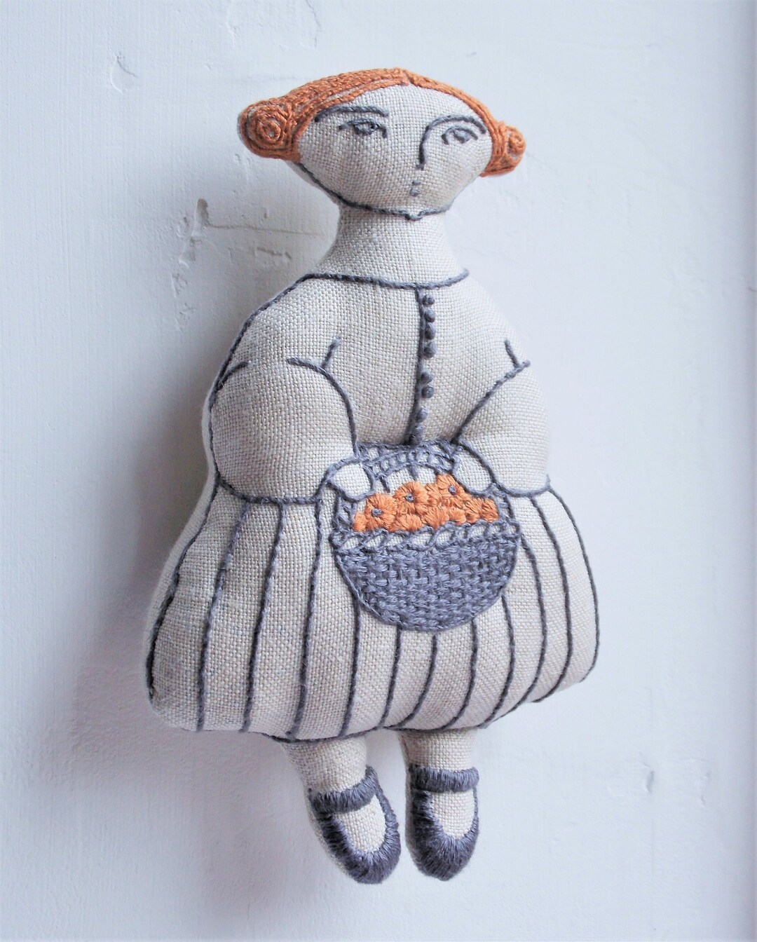 Handmade Embroidered Linen Art Doll: Chrissy, Vintage Textile ...