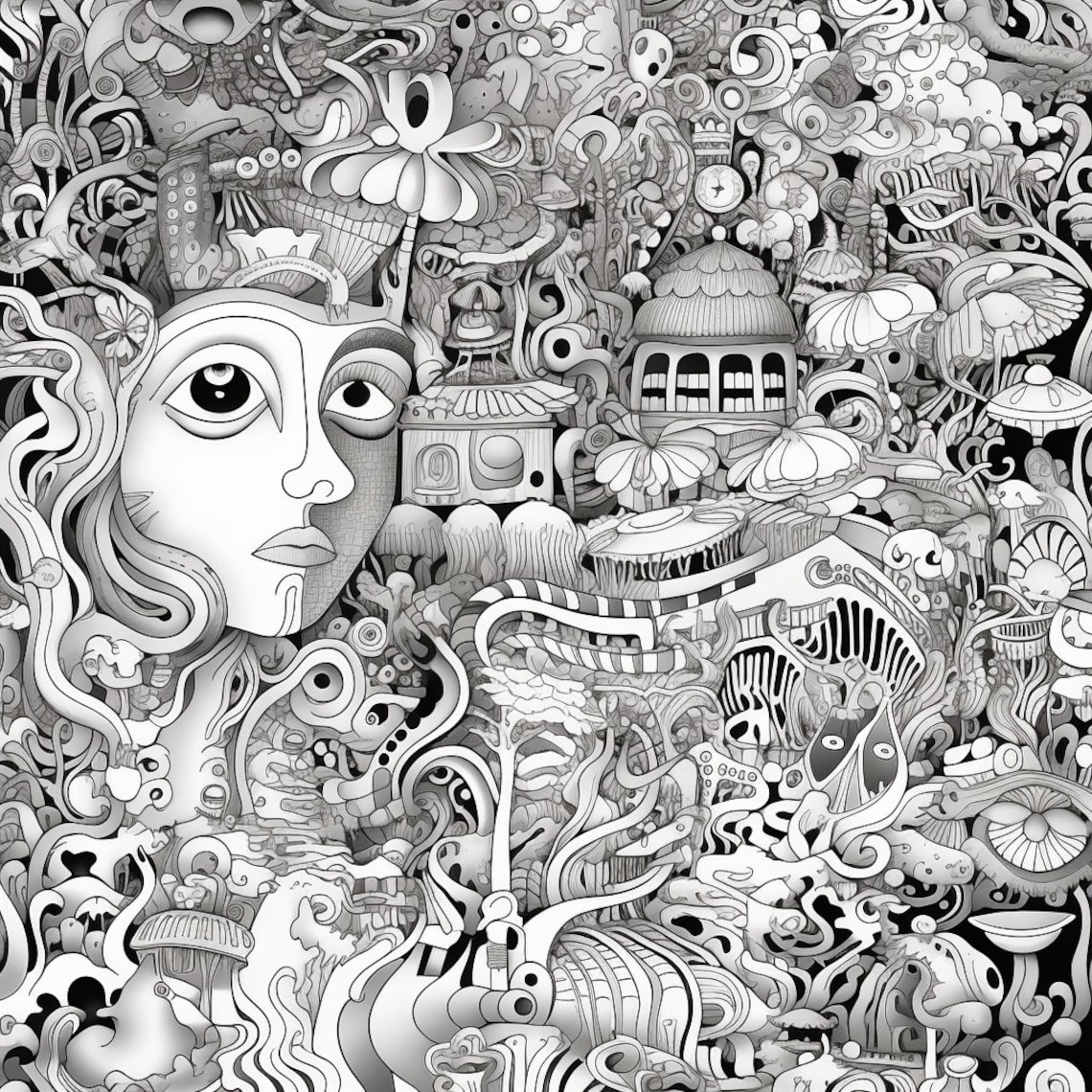 Psychedelic Trippy Adult Coloring Pages Grayscale 52 Digital - Etsy Canada