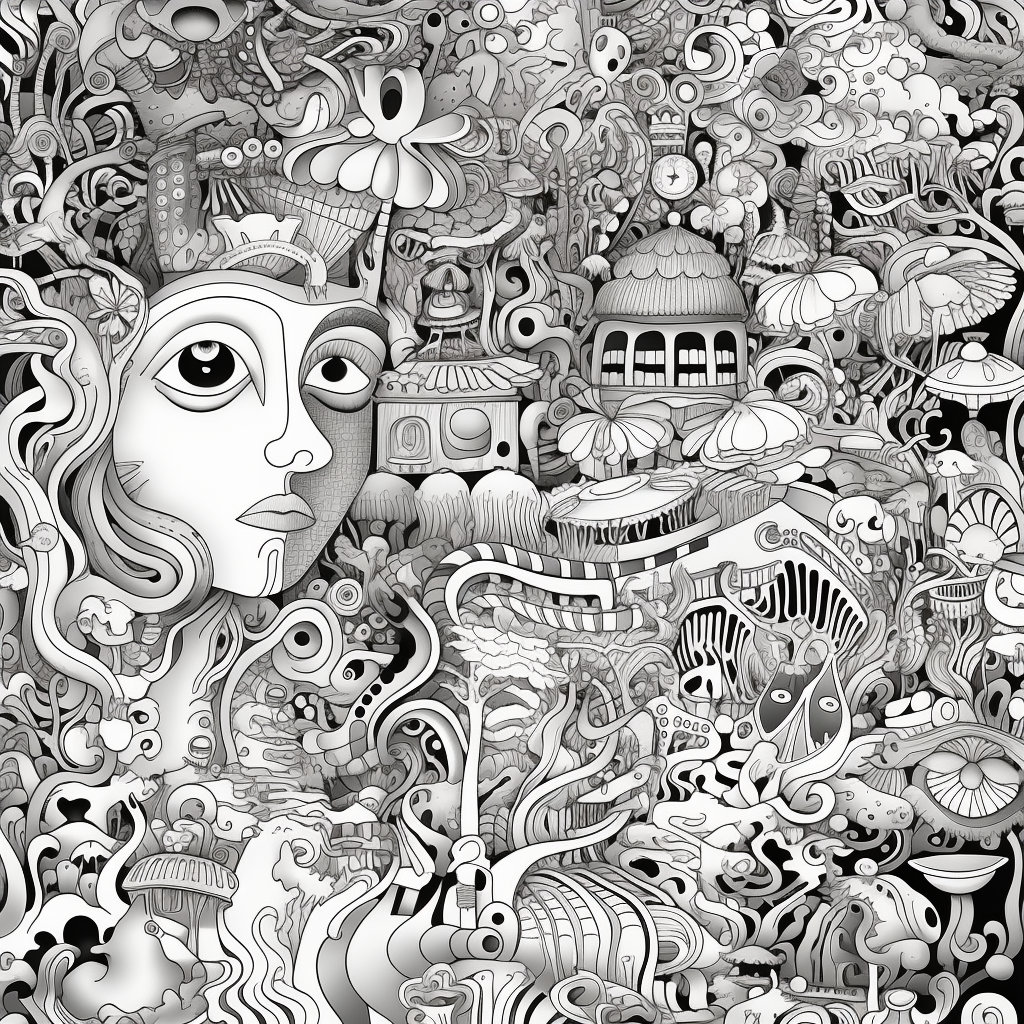 Psychedelic Trippy Adult Coloring Pages Grayscale 52 Digital Downloads ...