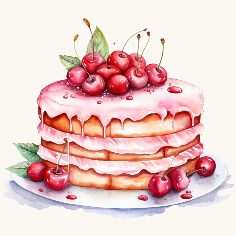 Watercolor Cake Clipart 20 Printable High Quality Jpgs Digital Download ...