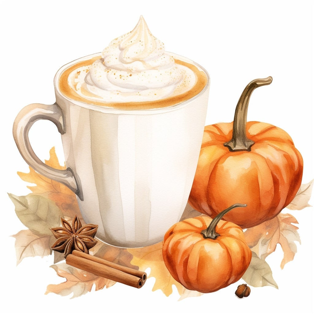 Watercolor Pumpkin Spice Coffee Latte Clipart Art Printable 20 High ...