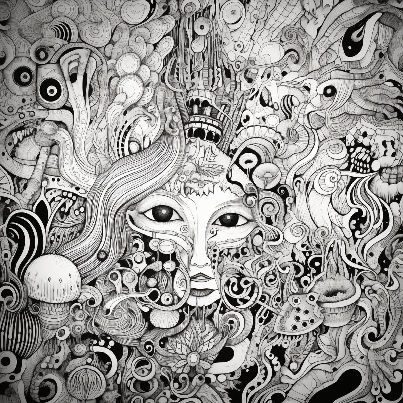 Psychedelic Trippy Adult Coloring Pages Grayscale 52 Digital Downloads ...