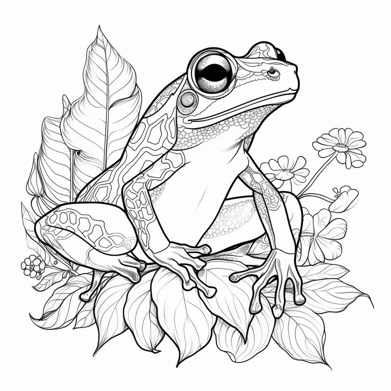 Frog Floral Adult Coloring Pages 50 Digital Download - Etsy