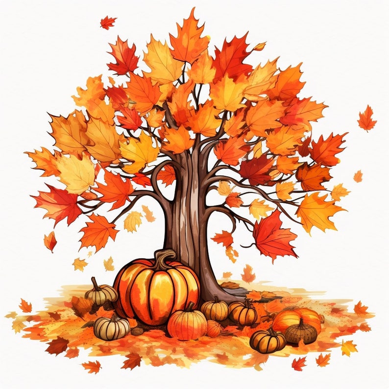 Fall Leaves Tree Autumn Clipart 20 Printable High Quality Jpgs Digital ...