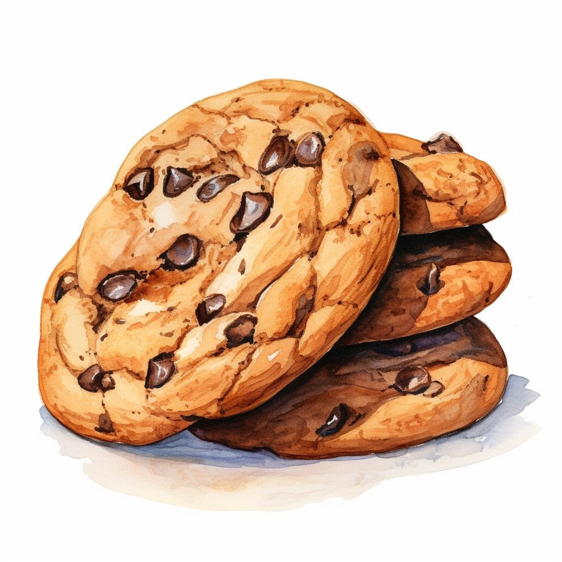 Watercolor Chocolate Chip Cookie Clipart 20 Printable High Quality Jpgs ...