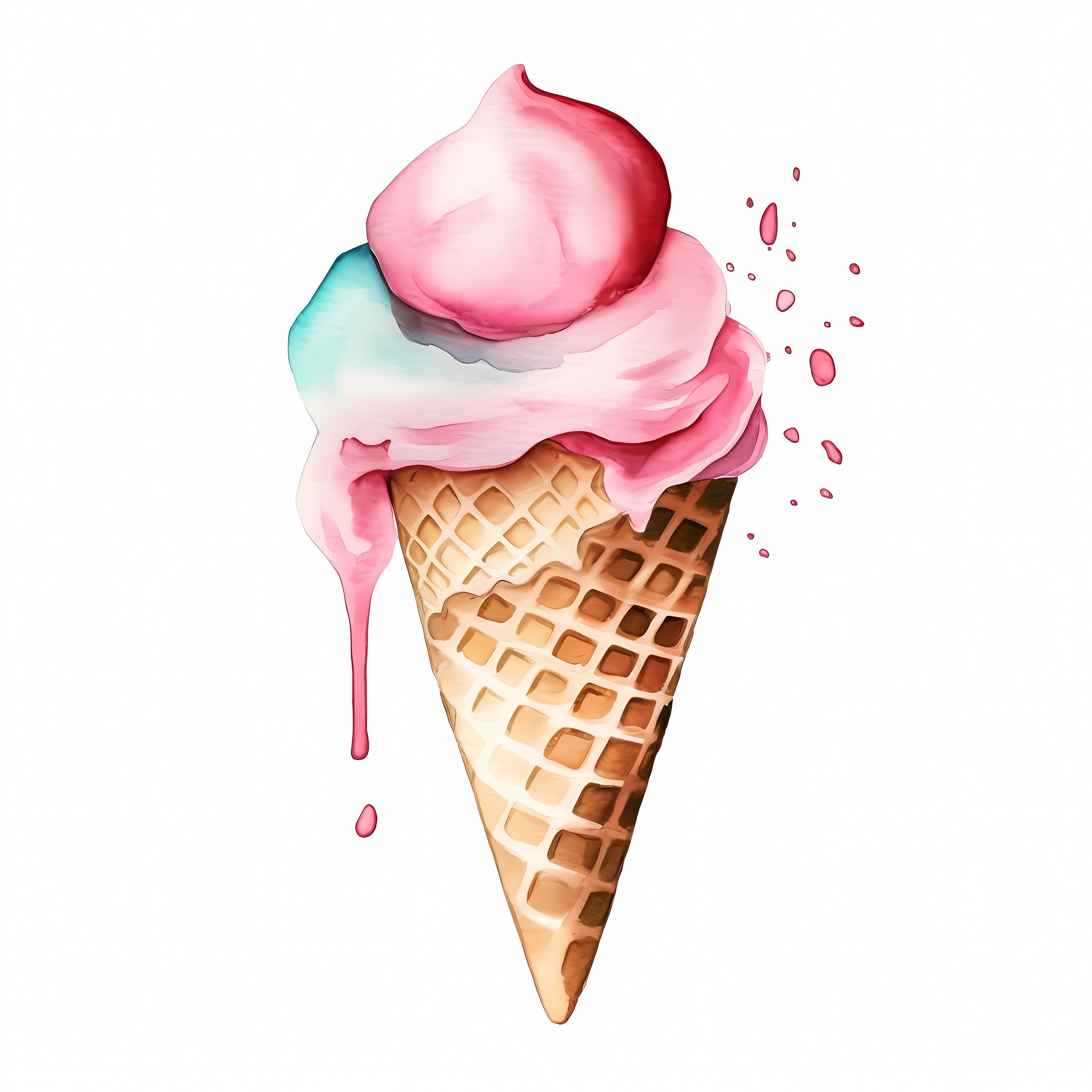Watercolor Ice Cream Cone Colorful Clipart Art Printable 20 High ...
