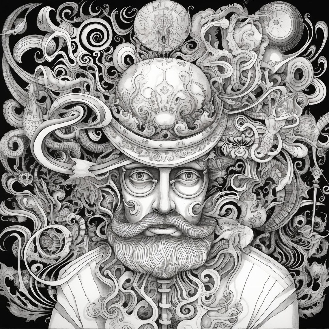 Psychedelic Trippy Adult Coloring Pages Grayscale 52 Digital Downloads ...