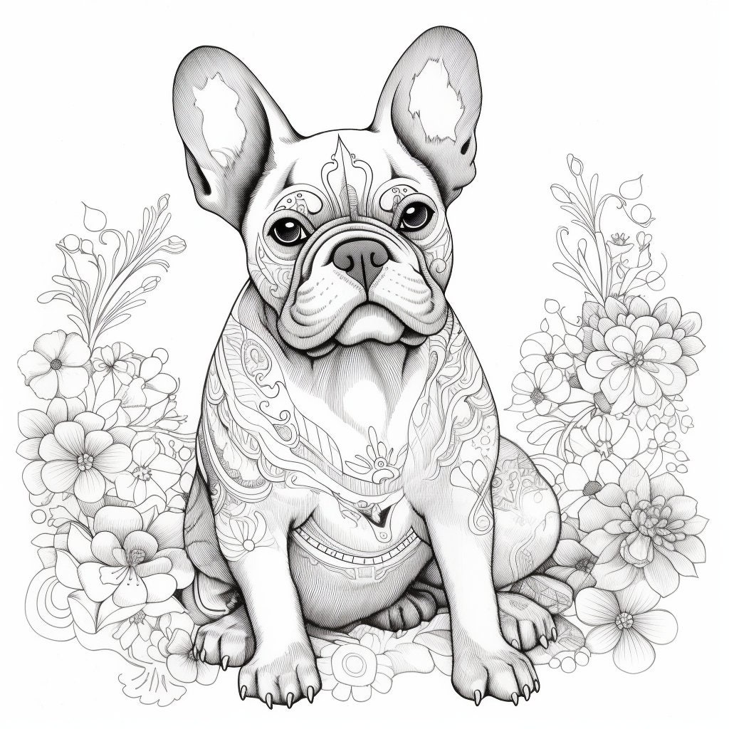 French Bulldog Adult Coloring Page Printable Frenchie Digital Downloads ...