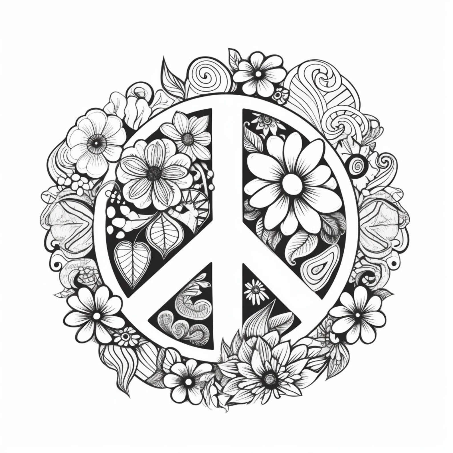 25 Adult Coloring Pages Peace Sign Floral Designs - Etsy
