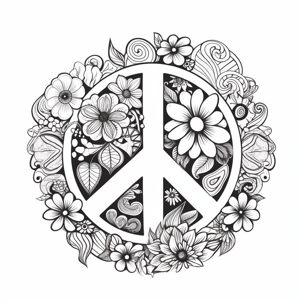 25 Adult Coloring Pages Peace Sign Floral Designs - Etsy