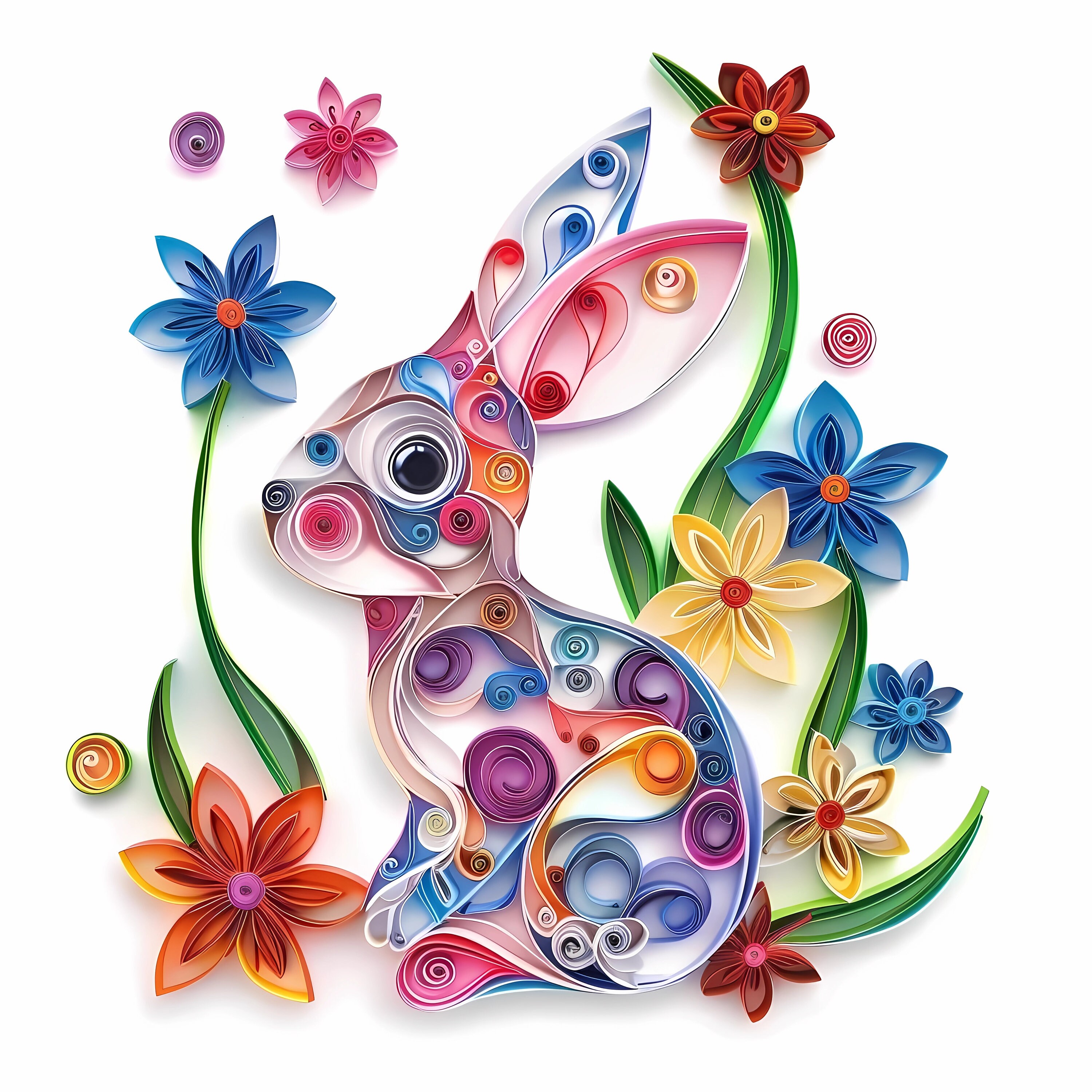 20 Quilling Bunnies Colorful Clip Art Digital Downloads Paper Craft ...