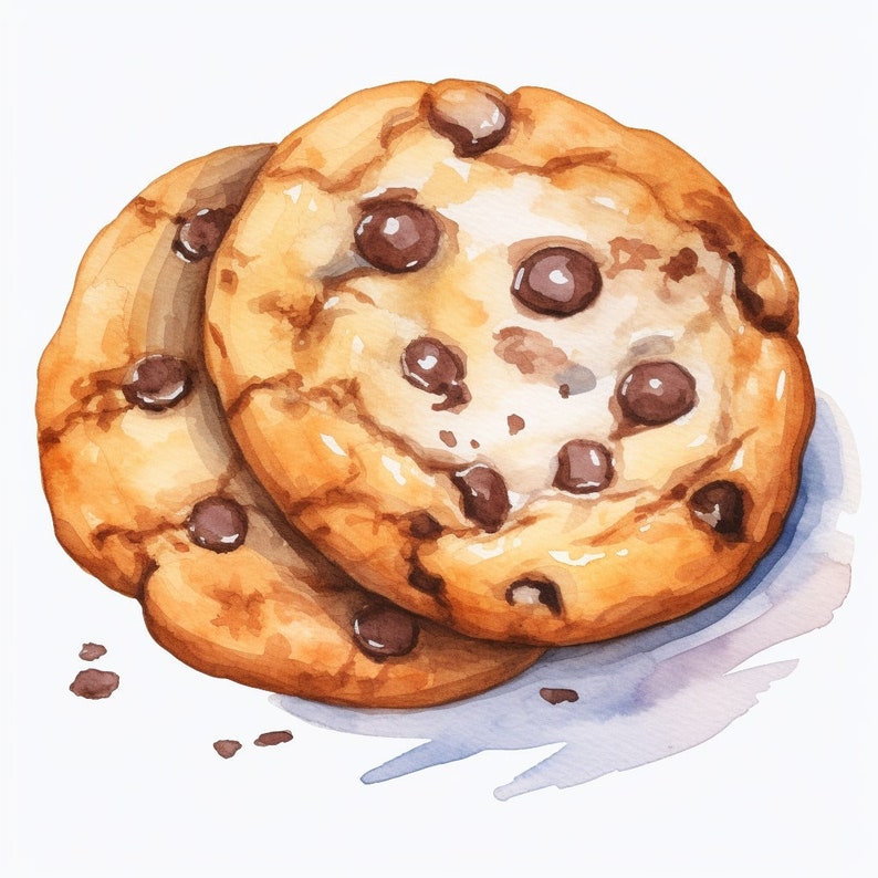Watercolor Chocolate Chip Cookie Clipart 20 Printable High Quality Jpgs ...