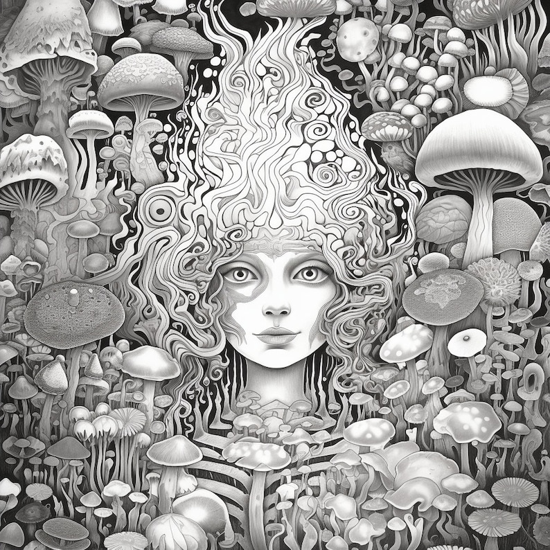 Psychedelic Trippy Adult Coloring Pages Grayscale 52 Digital Downloads ...