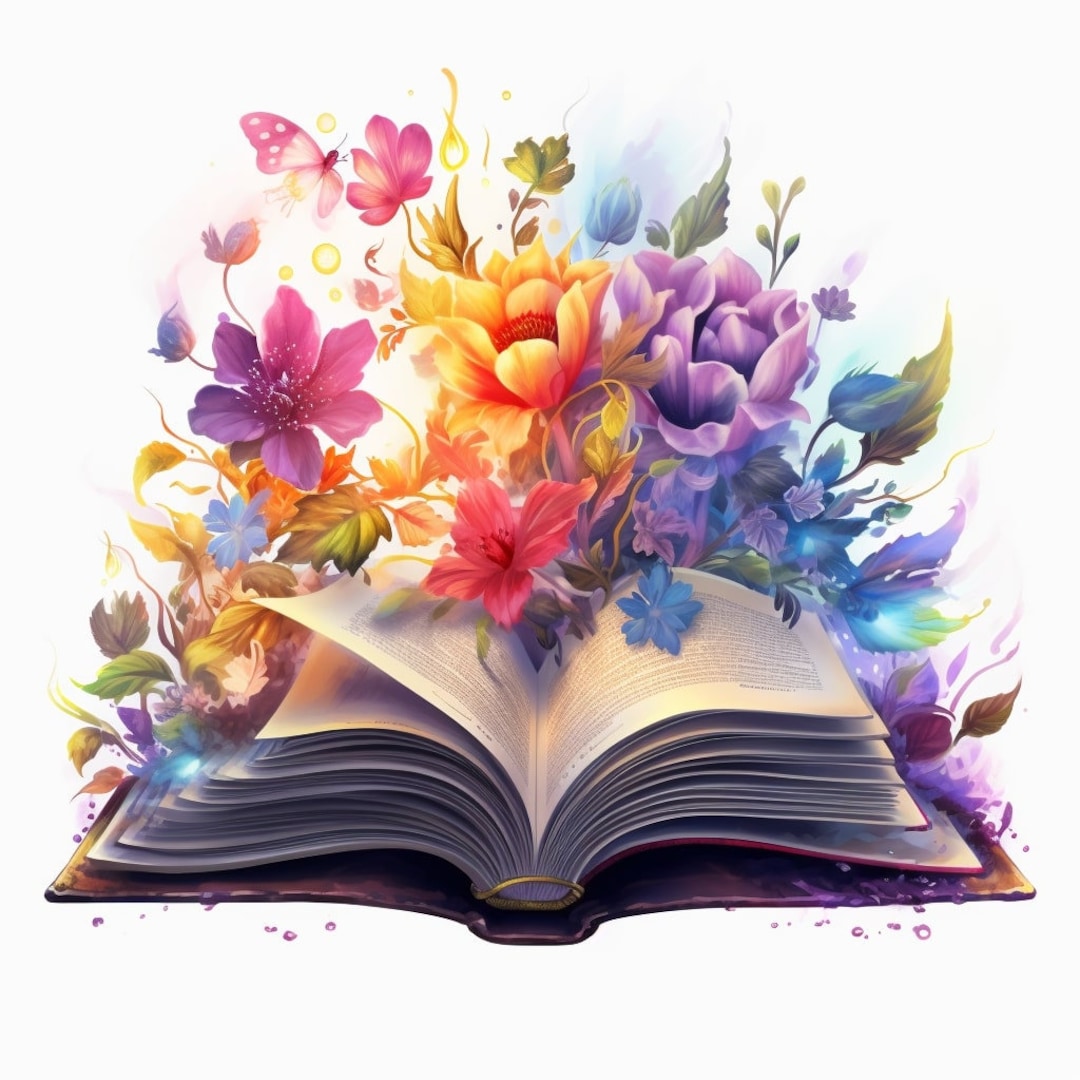 Book Flower Magic Floral Mystical Clipart 20 High Quality Jpgs Digital ...