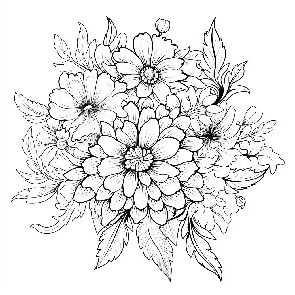 Simple Floral Adult Coloring Pages Flower Printable 56 Digital ...