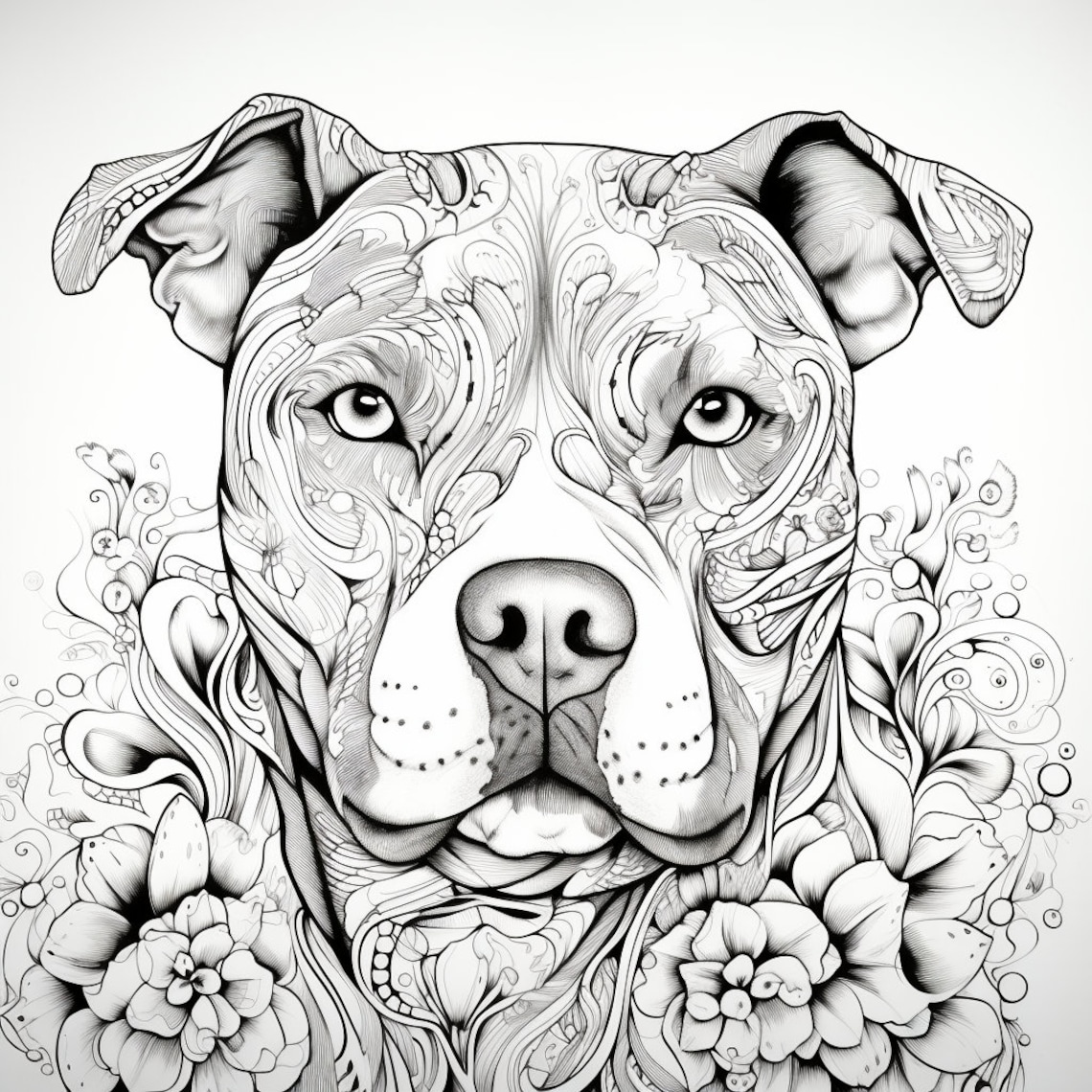 Pitbull Adult Coloring Page Printable Dog Digital Downloads 52 Images ...