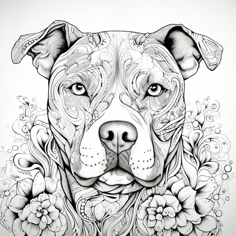 Pitbull Adult Coloring Page Printable Dog Digital Downloads 52 Images ...