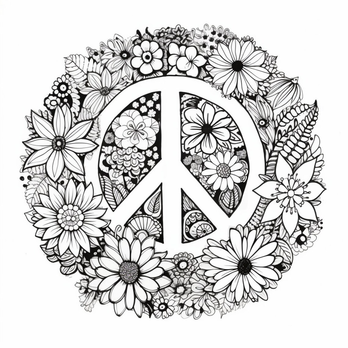 25 Adult Coloring Pages Peace Sign Floral Designs - Etsy