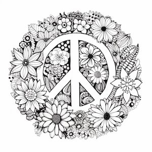 25 Adult Coloring Pages Peace Sign Floral Designs - Etsy