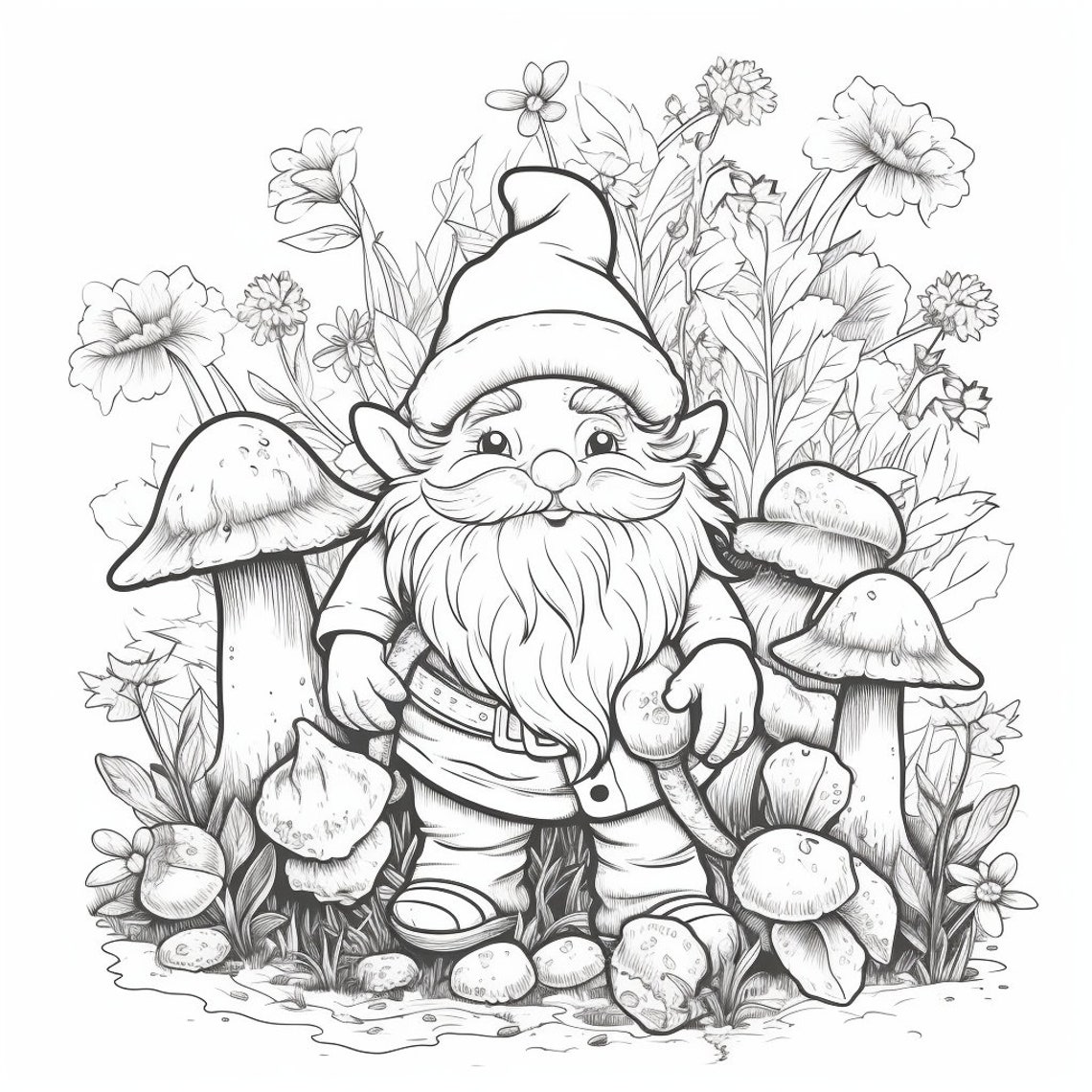 50 Cute Garden Gnomes Coloring Pages for Adults Printable Magical ...