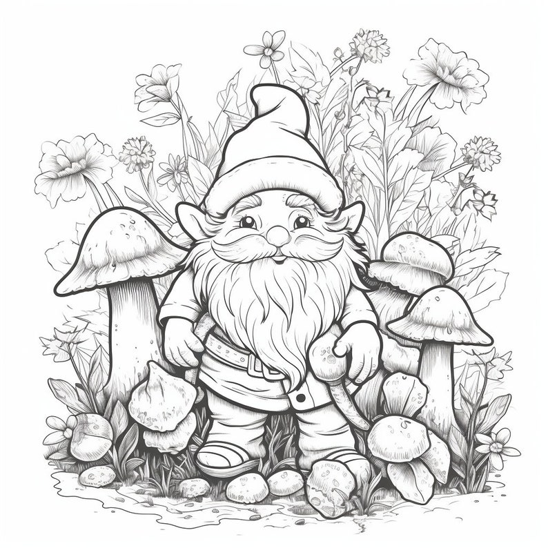 50 Cute Garden Gnomes Coloring Pages for Adults Printable Magical ...