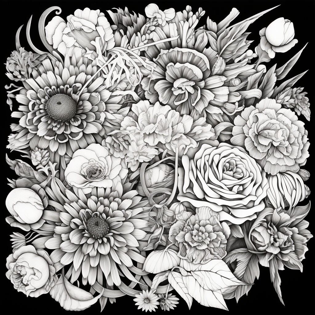 Floral Bouquet Adult Coloring Pages Detailed Flower Printable 56 ...