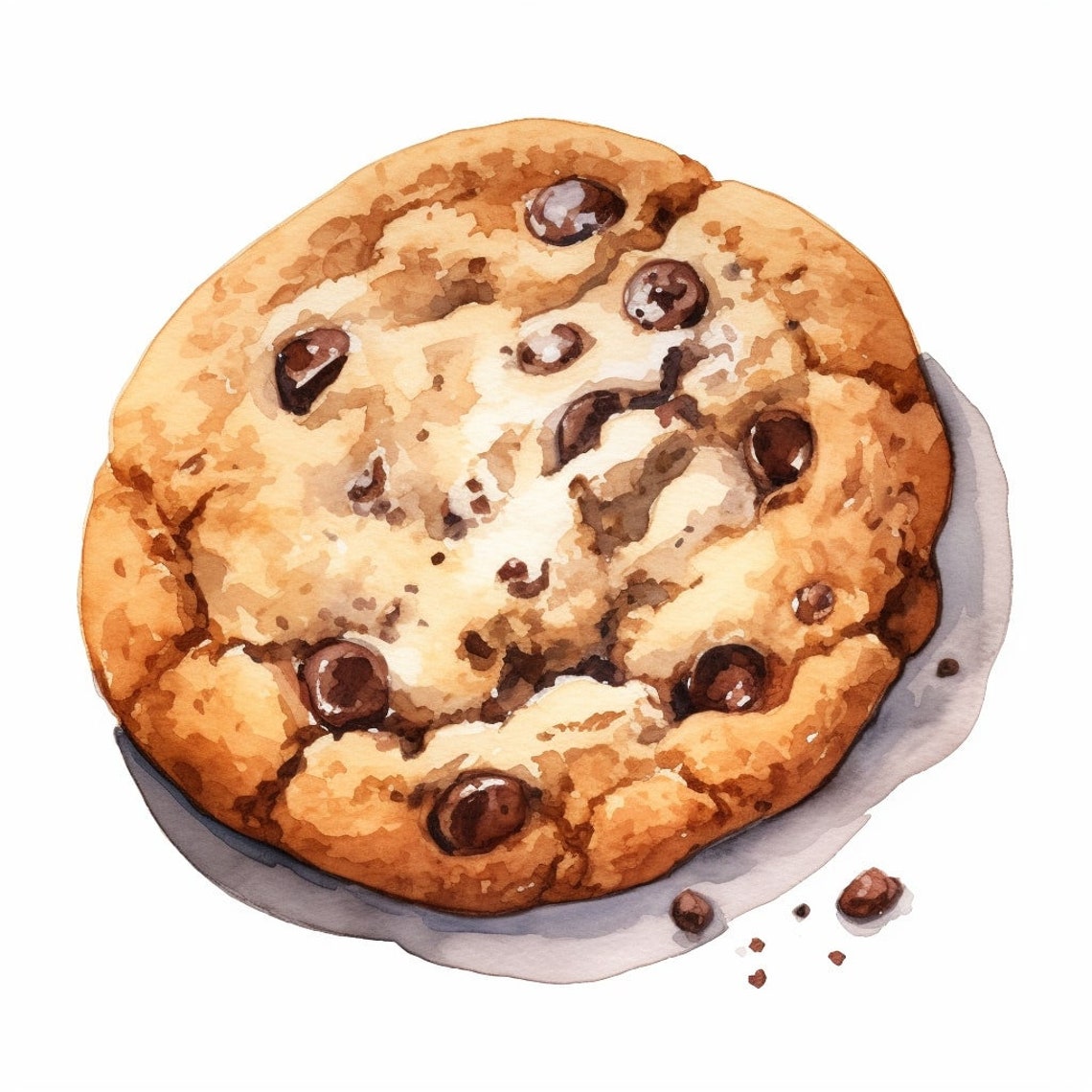 Watercolor Chocolate Chip Cookie Clipart 20 Printable High Quality Jpgs ...