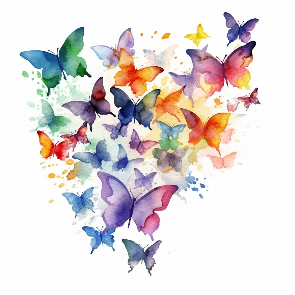 20 Watercolor Butterfly Clipart Swarms of Butterflies Printable JPG ...