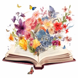 Book Flower Magic Floral Mystical Clipart 20 High Quality Jpgs Digital ...