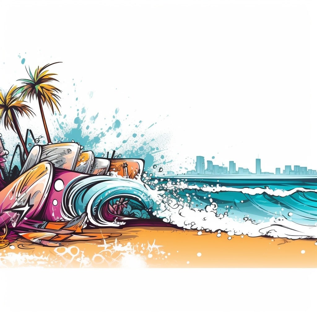 Graffiti Style Beach Scene Waves Clipart Art Printable 20 - Etsy