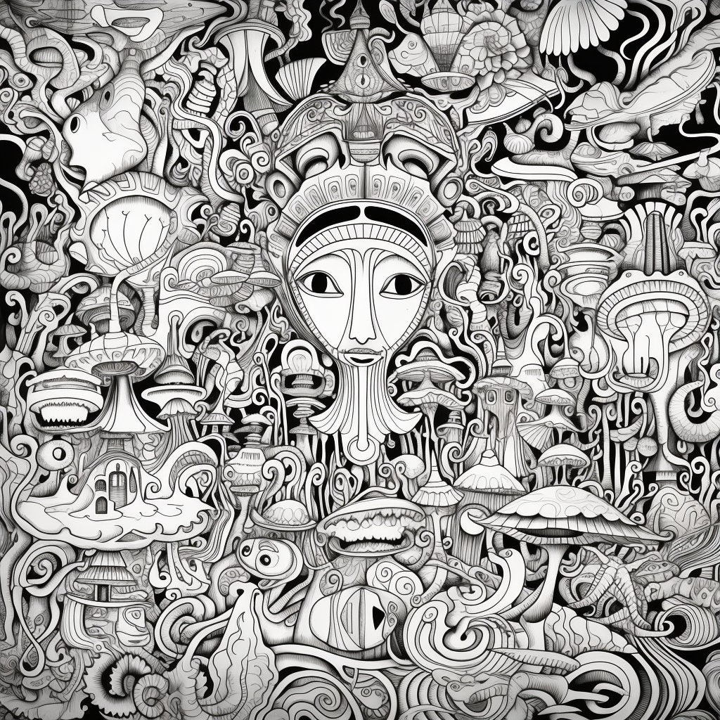 Psychedelic Trippy Adult Coloring Pages Grayscale 52 Digital Downloads ...