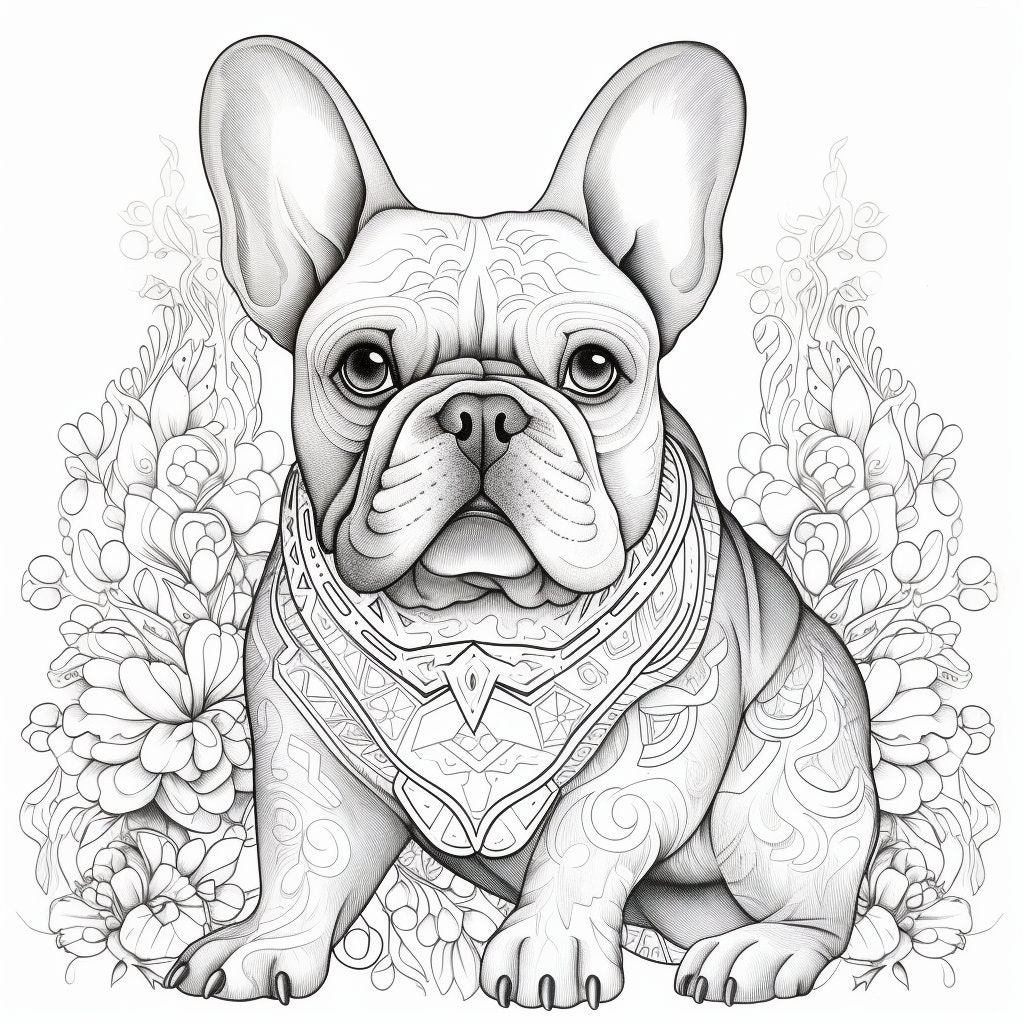 French Bulldog Adult Coloring Page Printable Frenchie Digital Downloads ...