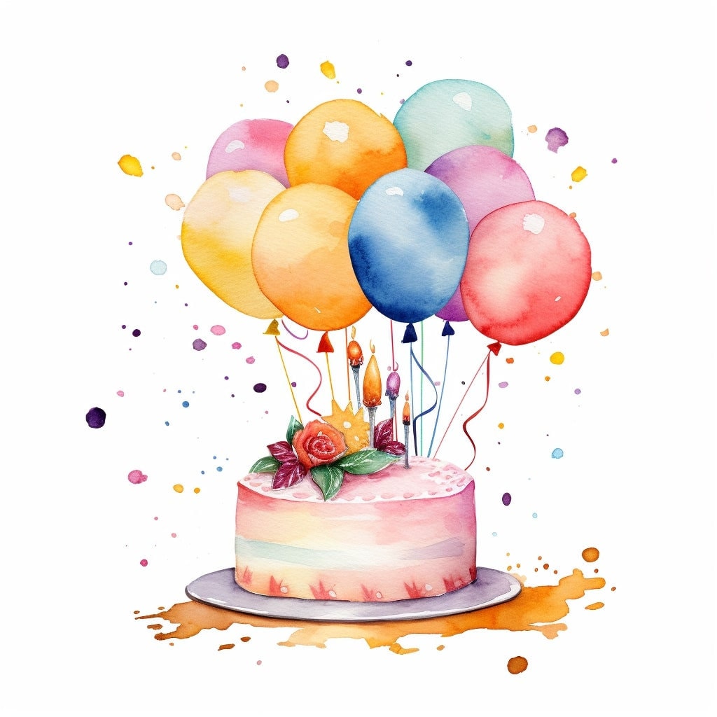 Watercolor Birthday Theme Clipart Balloon Cake Presents 20 Printable ...