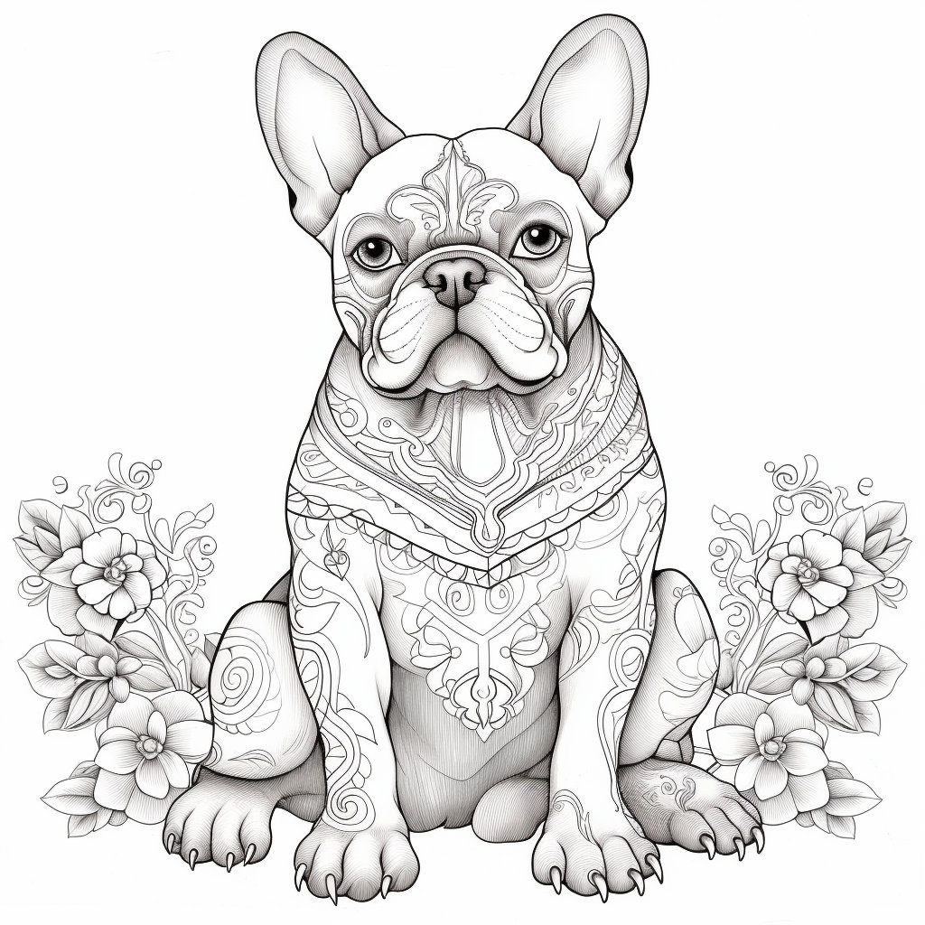 French Bulldog Adult Coloring Page Printable Frenchie Digital Downloads ...