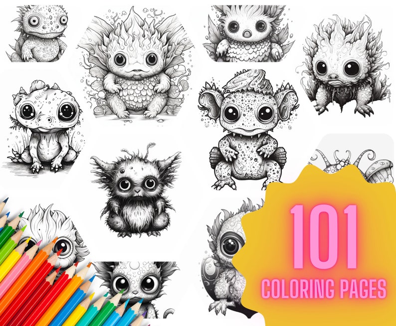 101 Cute Gross Mystery Baby Monster Coloring Page Digital Download - Etsy