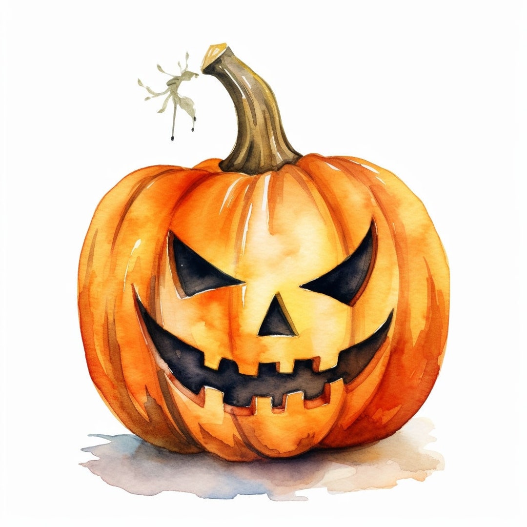 Watercolor Jack O Lantern Cute Scary Clipart 20 Instant Digital ...