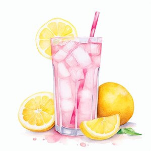 20 Refreshing Pink Lemonade Watercolor Clipart Summertime Feel Digital ...