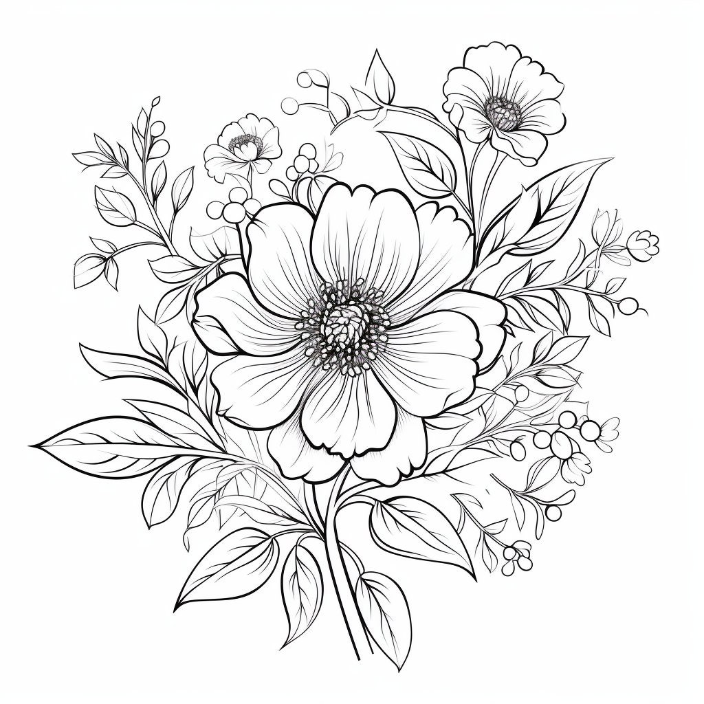 Simple Floral Adult Coloring Pages Flower Printable 56 Digital ...