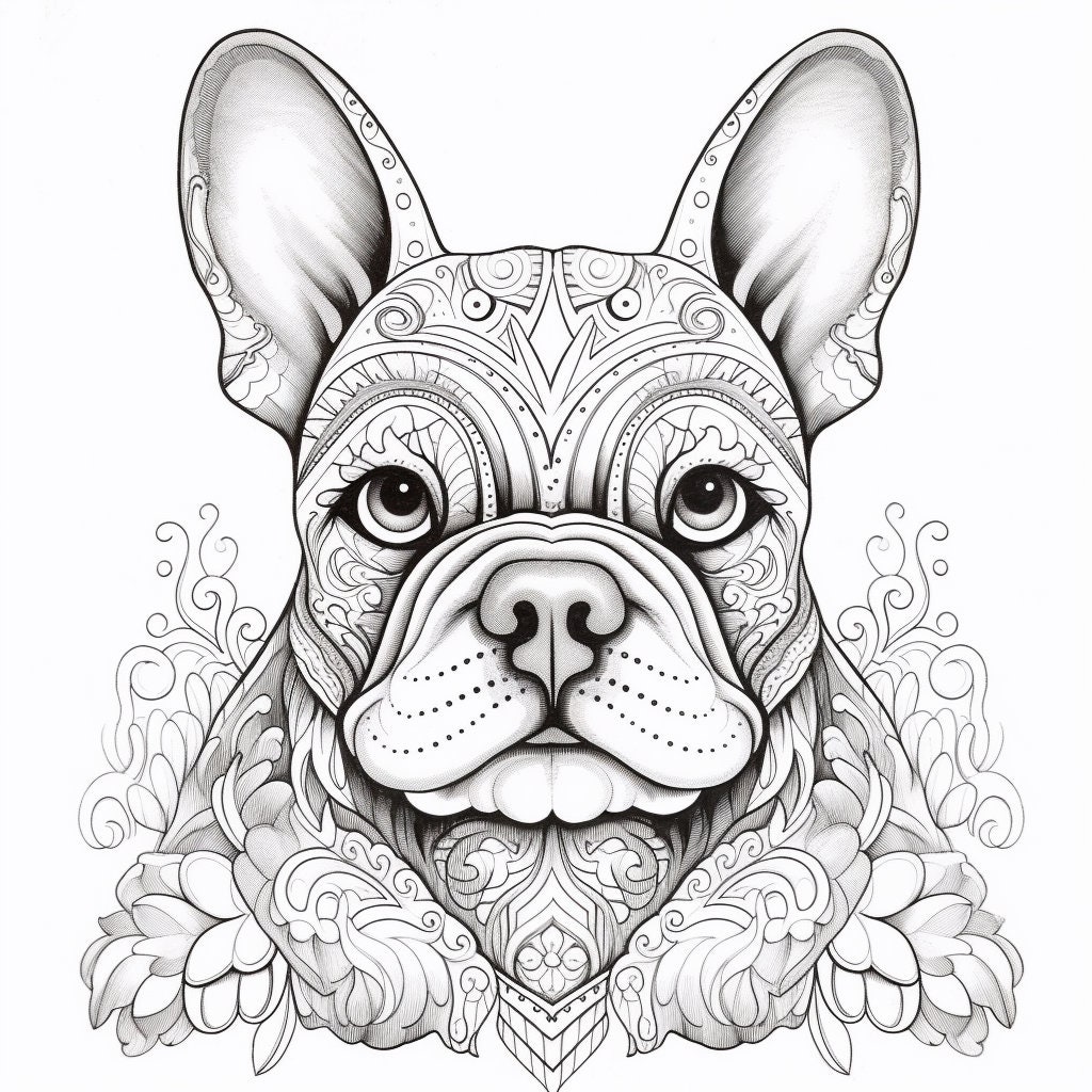 French Bulldog Adult Coloring Page Printable Frenchie Digital Downloads ...
