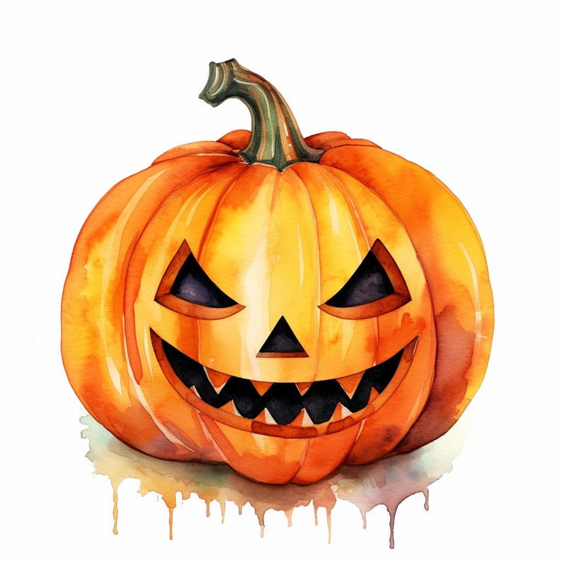Watercolor Jack O Lantern Cute Scary Clipart 20 Instant Digital ...